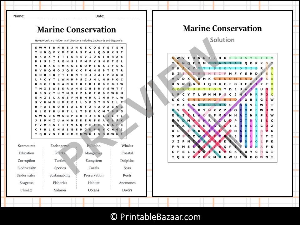 Marine Conservation Word Search Puzzle Worksheet Activity | Teaching ...