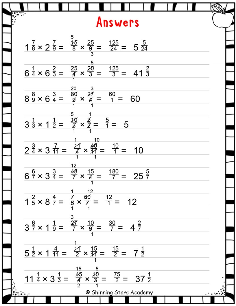 Multiplication of Mixed Numbers Worksheets | Fraction and Mixed Number ...