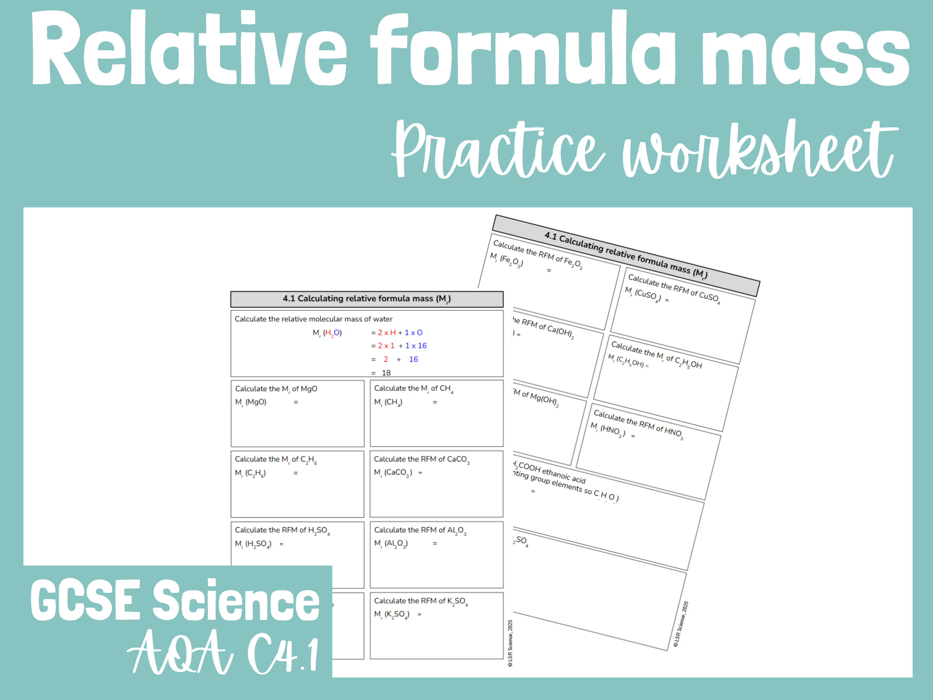 GCSE AQA Combined Science Chemistry C4.1 Relative formula mass practice ...