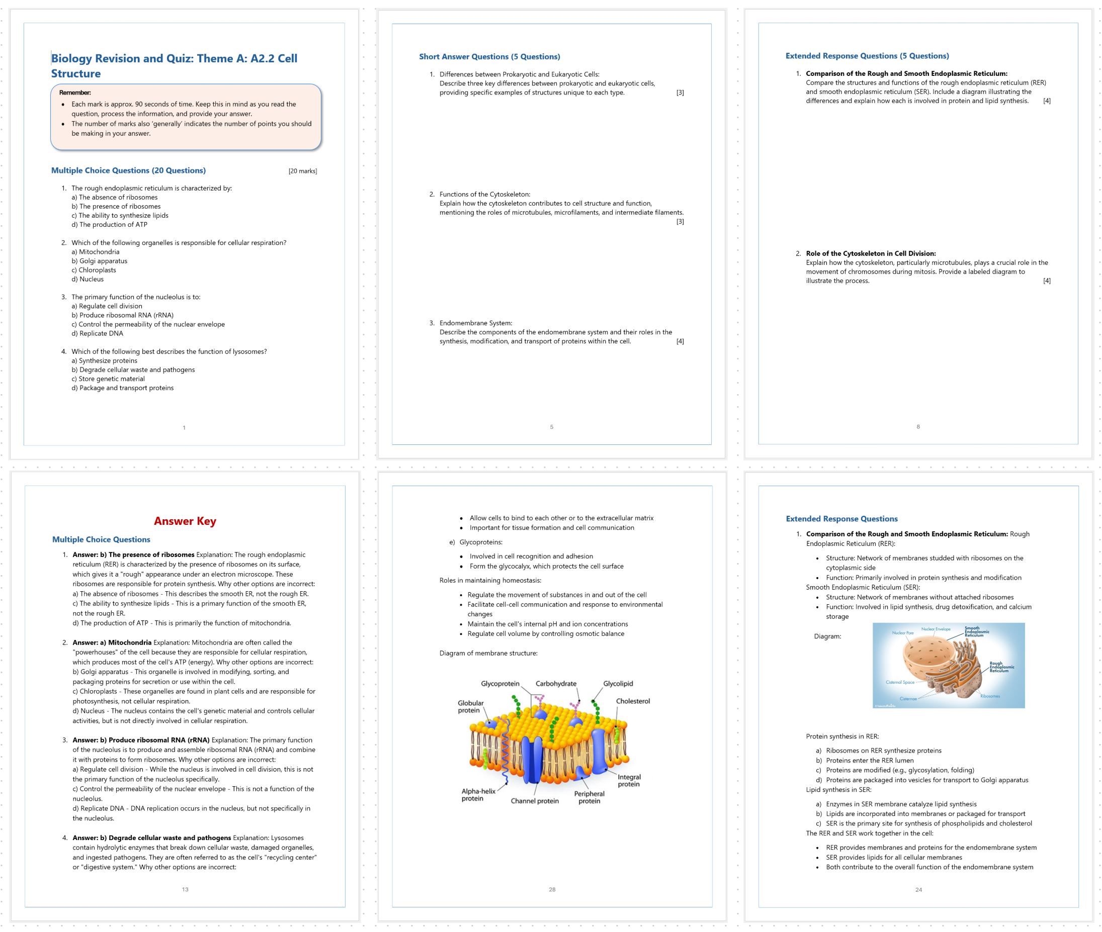 IB DP Biology A2.2 Cell Structure Quiz and Revision Worksheets 2026 ...