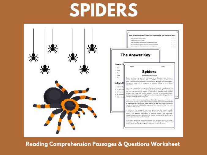 Spiders: Reading Comprehension Passages & Questions Worksheets ...