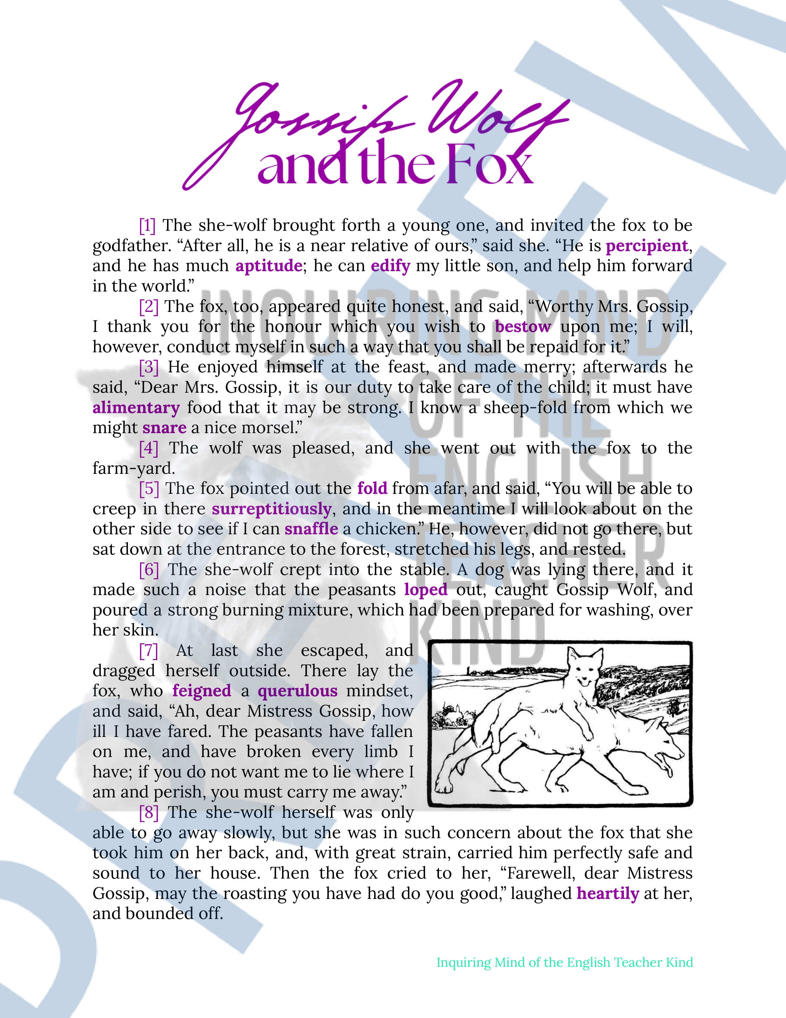 "Gossip Wolf and the Fox" Close Reading Analysis Worksheet | Grimm's ...