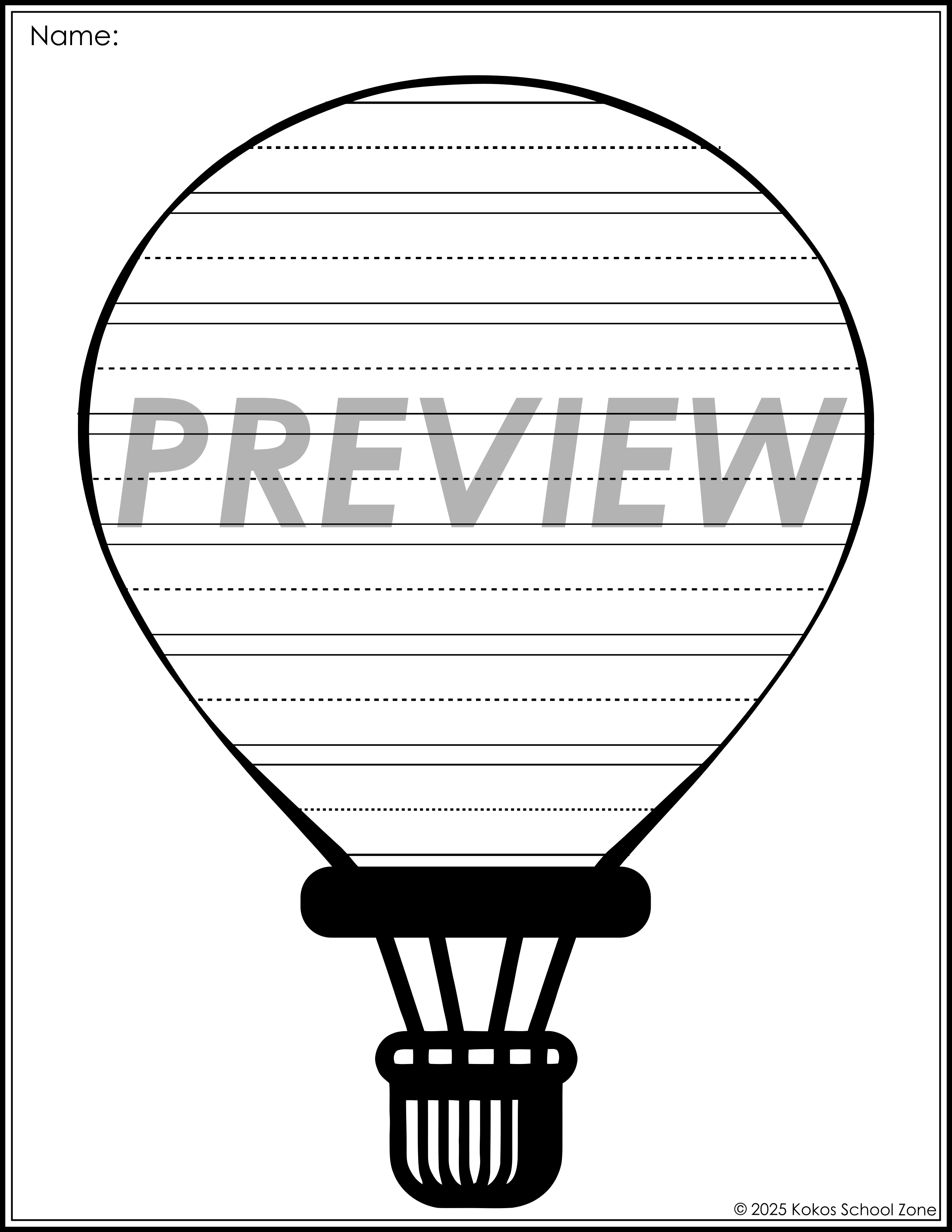 Hot Air Balloon Writing Paper Blank Lined and Dotted Handwriting Lines ...