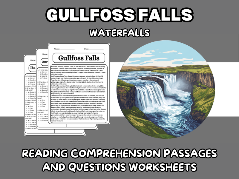 Gullfoss Falls - Waterfalls Reading Comprehension Passages and ...