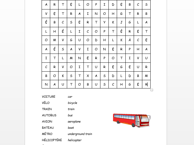 Primary French resources: transport
