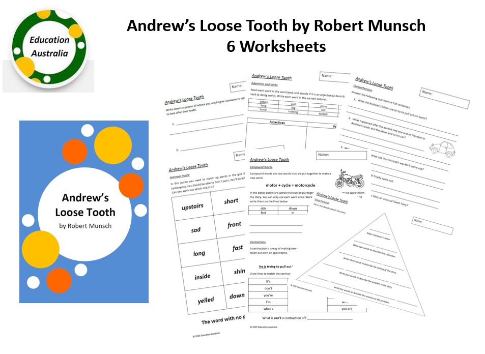 Andrew's Loose Tooth by Robert Munsch - 6 Worksheets - Reading ...