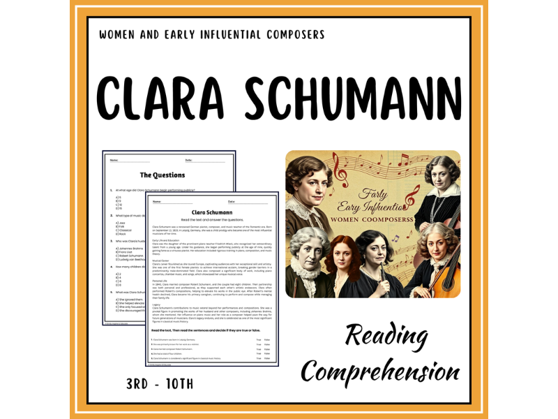 Clara Schumann - Reading Comprehension Passages & Questions Worksheets ...