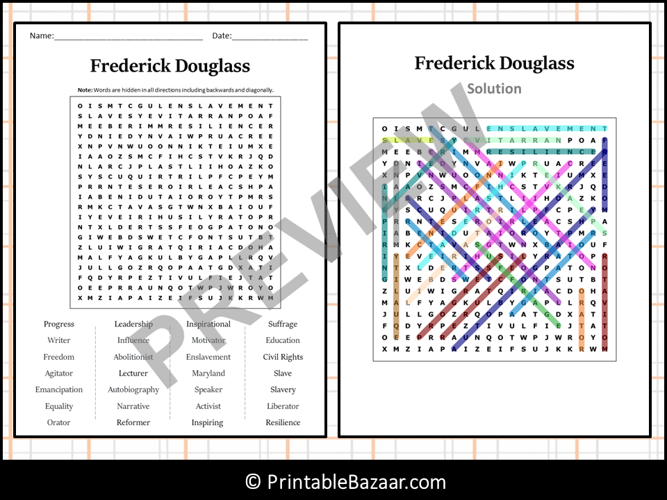Frederick Douglass Word Search Puzzle Worksheet Activity | Teaching ...