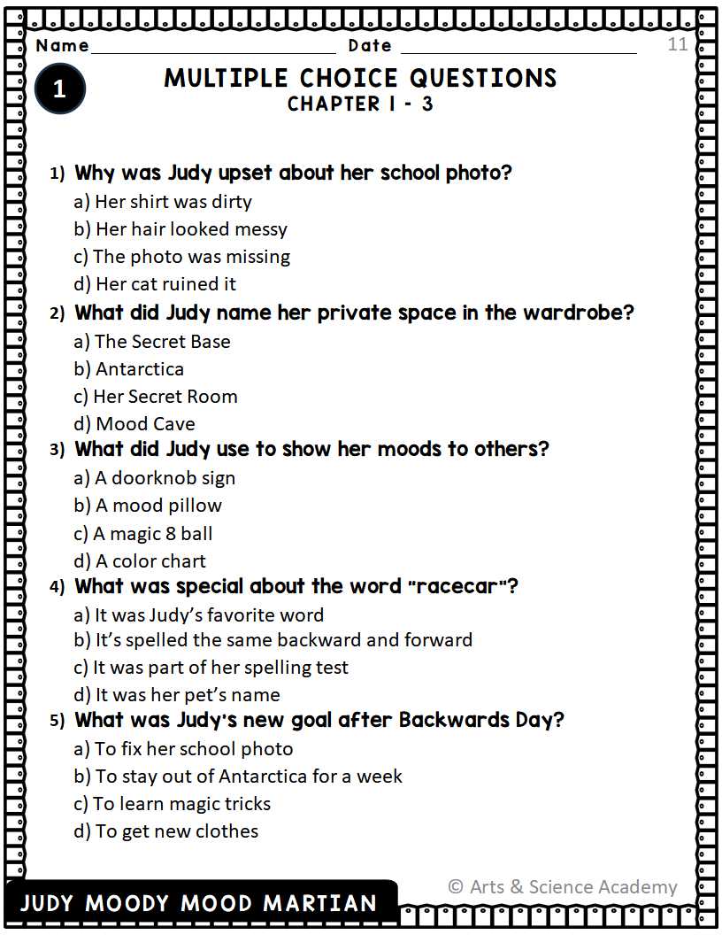 JUDY MOODY MOOD MARTIAN Novel Study Comprehension, Critical Thinking ...