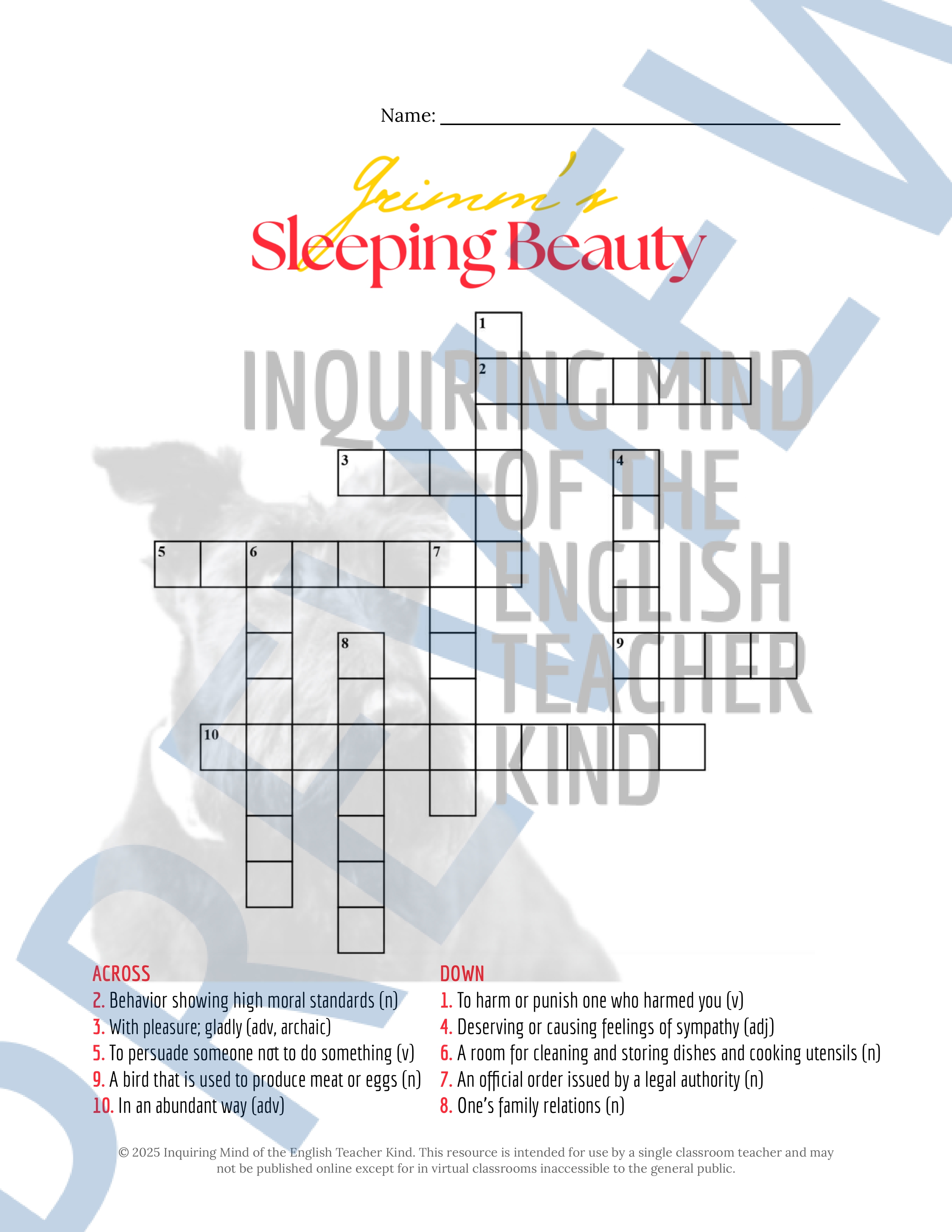 "Sleeping Beauty" Vocabulary Activities (Grimm's Fairy Tale | Short ...