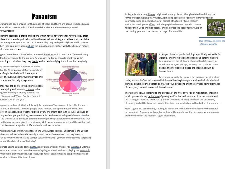 Paganism text and tasks | Teaching Resources