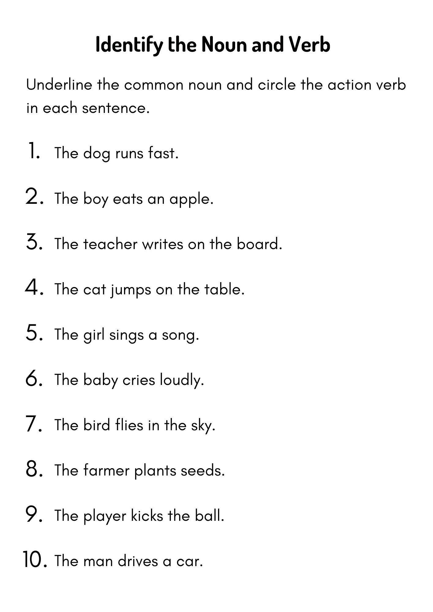 Common Nouns and Action Verbs Worksheets | Teaching Resources