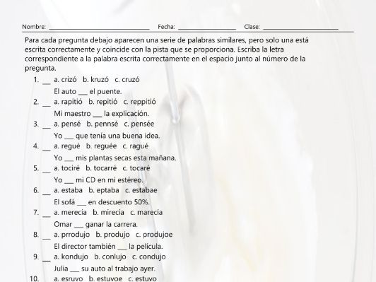 Past Simple Tense with Irregular Verbs Spelling Challenge Spanish ...