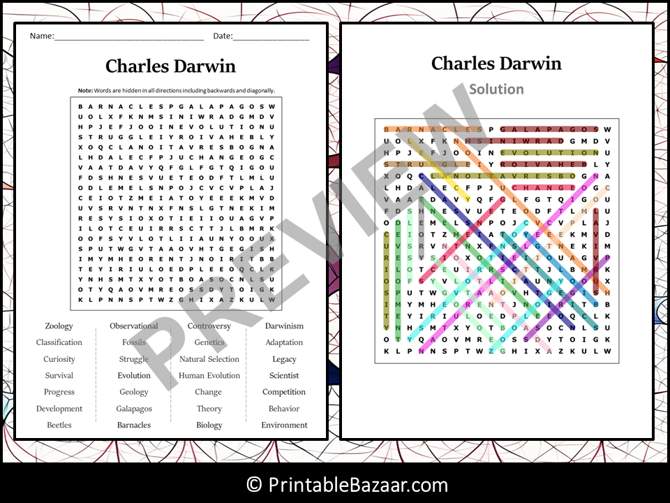 Charles Darwin Word Search Puzzle Worksheet Activity | Teaching Resources