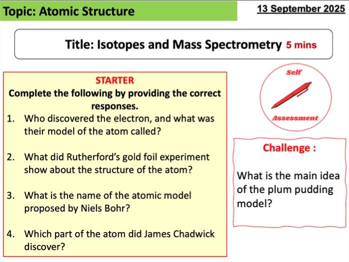AS & A level Chemistry: Isotopes & Mass Spectrometry-Lesson 3 (In Topic 1) | Teaching Resources