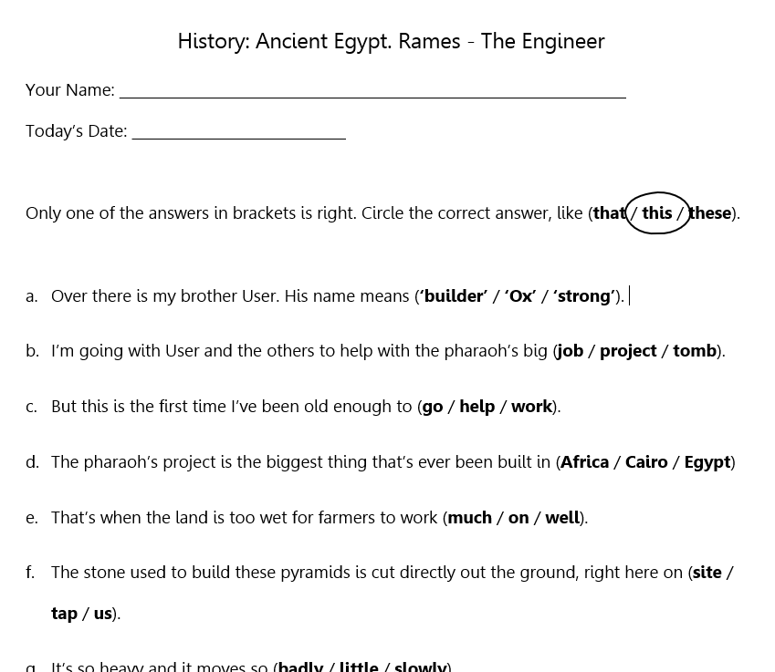 KS2 Ancient Egypt - Engineer. BBC Video Questions Differentiated x3 ...