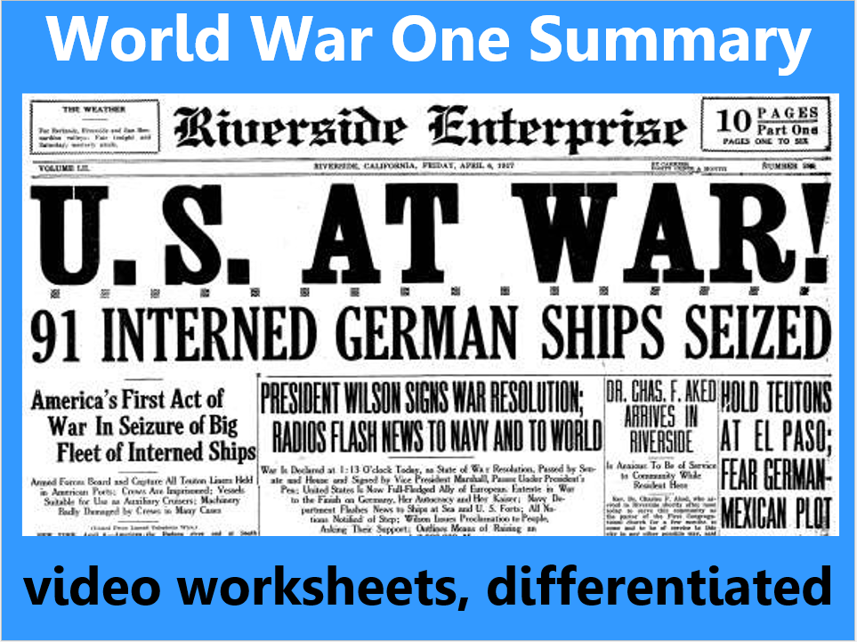 World War One summary: video worksheets, differentiated. | Teaching ...