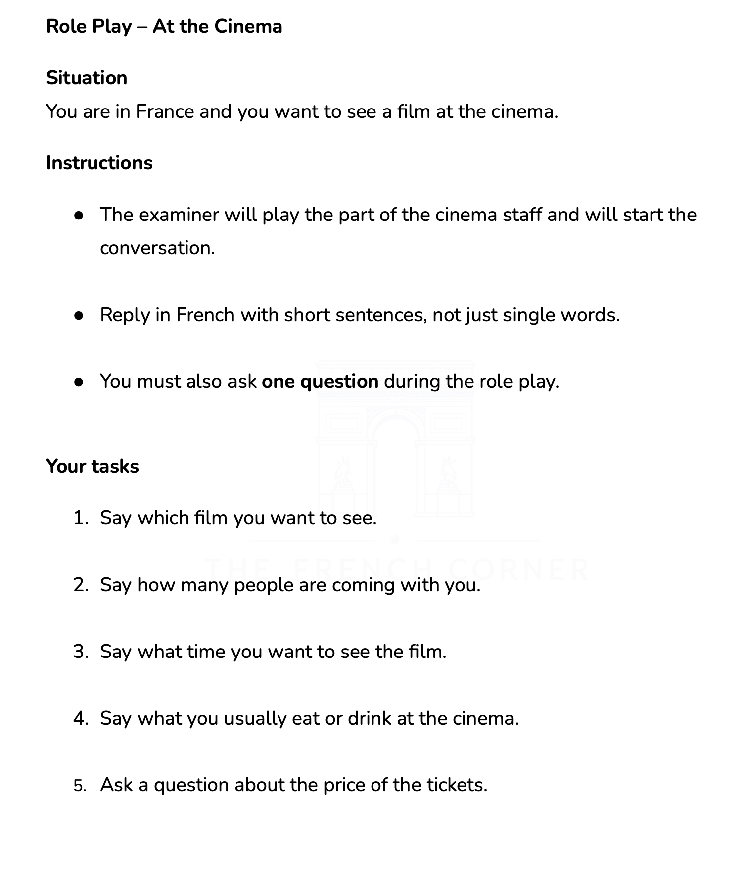 FREE 2026 Pearson Edexcel GCSE French – Speaking Task 2: Role play ...