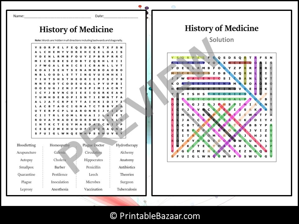 History of Medicine Word Search Puzzle Worksheet Activity | Teaching ...