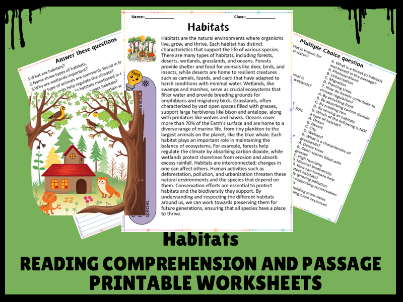Exploring Habitats: Engaging Reading Passage & Comprehension Questions ...