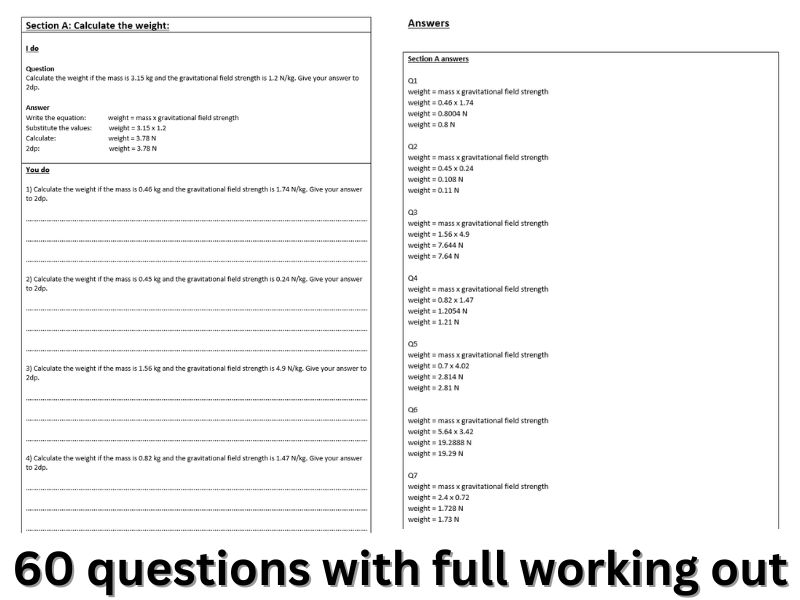 Weight Calculation Questions And Answers Teaching Resources