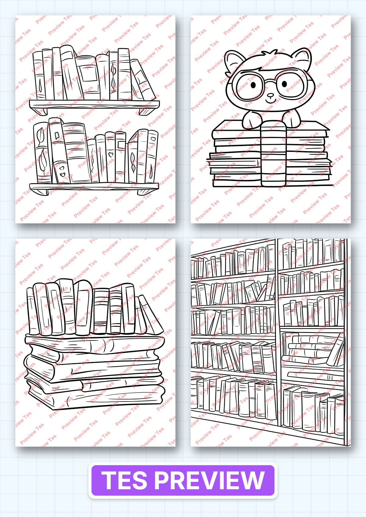 Library Coloring Pages | Books Bookshelves Reading Art Activity ...