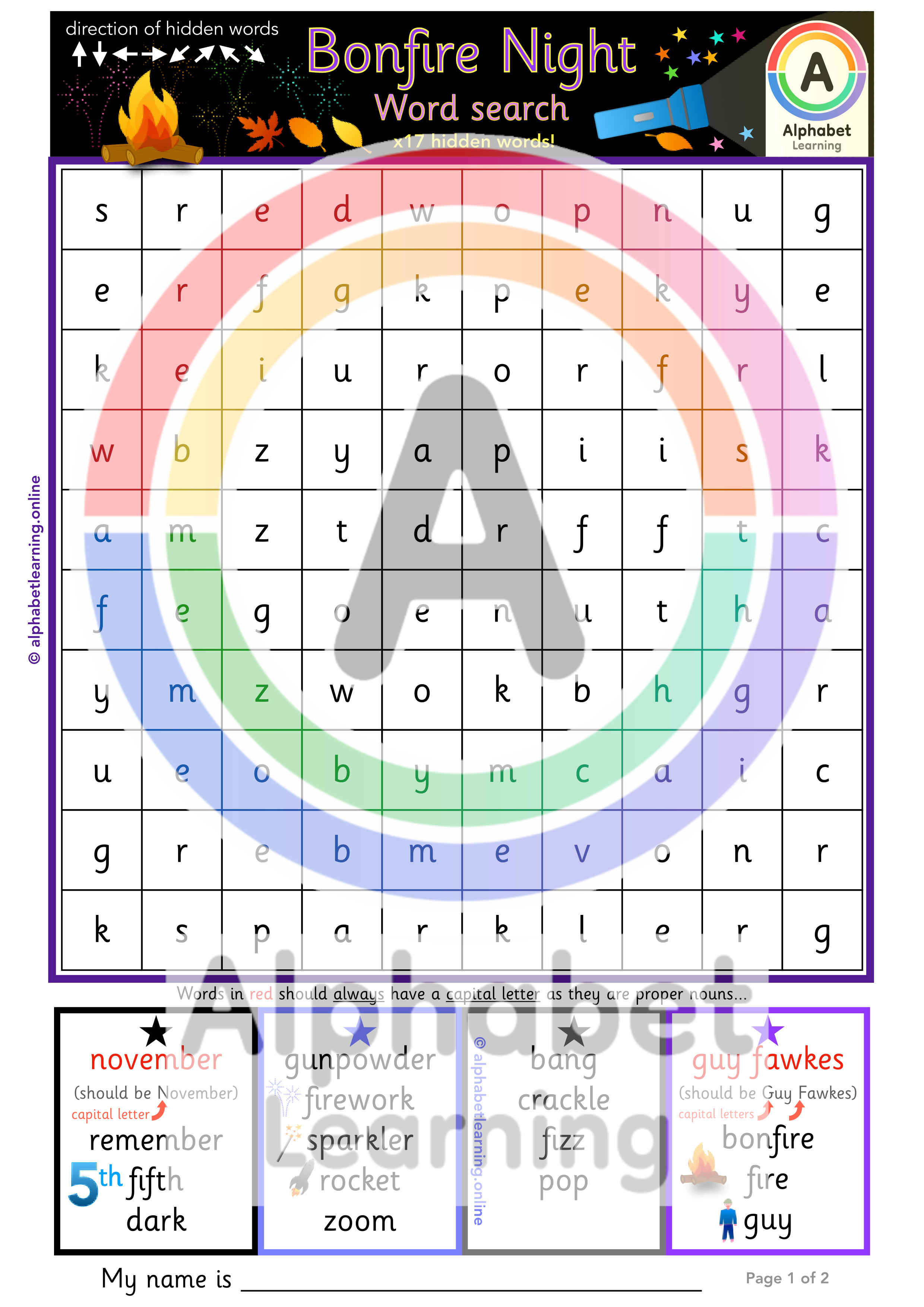Wordsearch - Bonfire Night, x17 words to find | Teaching Resources