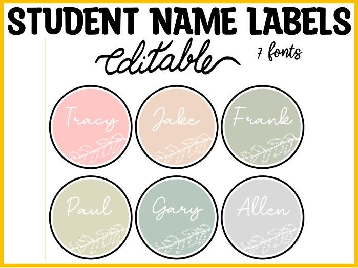 Printable Botanical Student Name Labels, Round Boho Neutral Name Cards ...