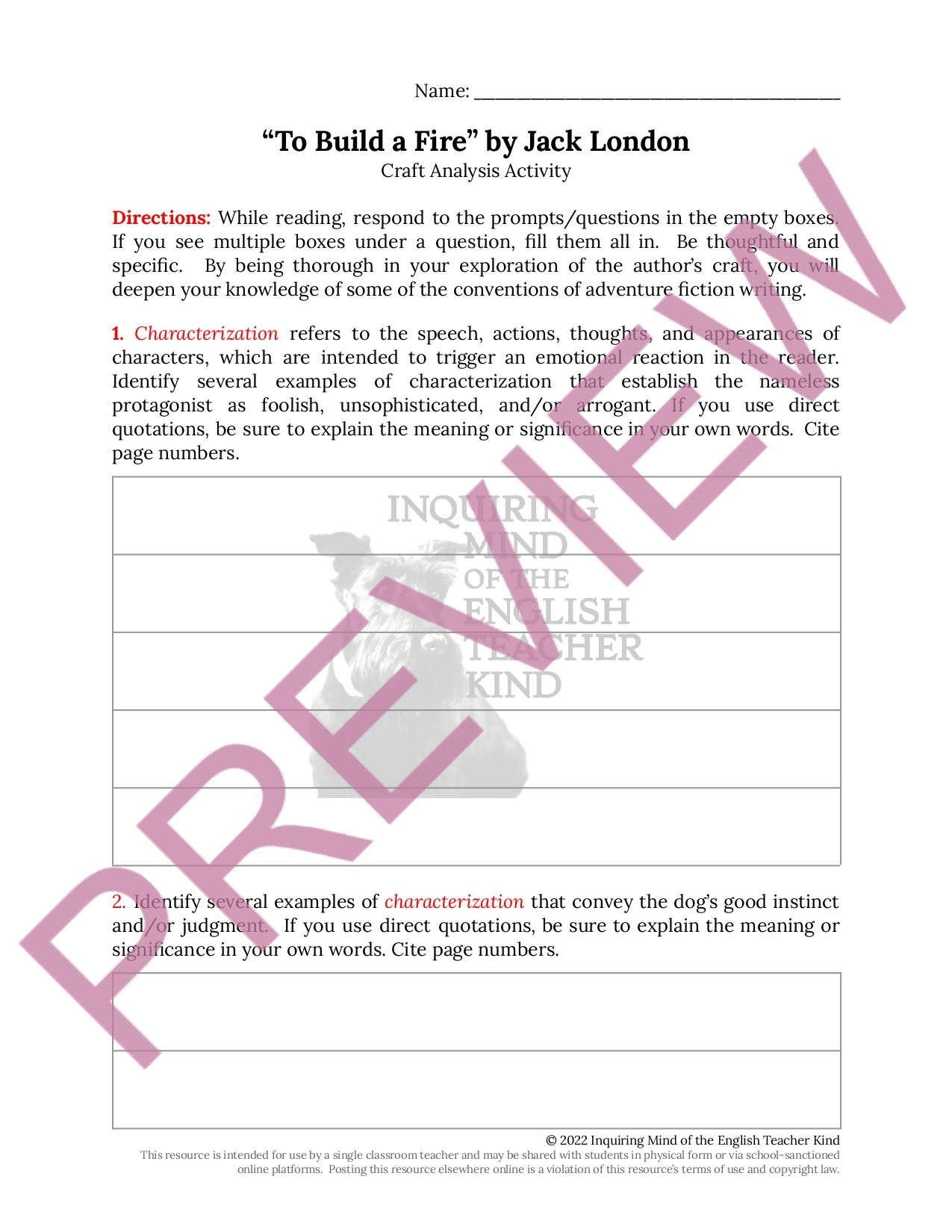 "To Build a Fire" by Jack London Craft Analysis Activity | Teaching ...