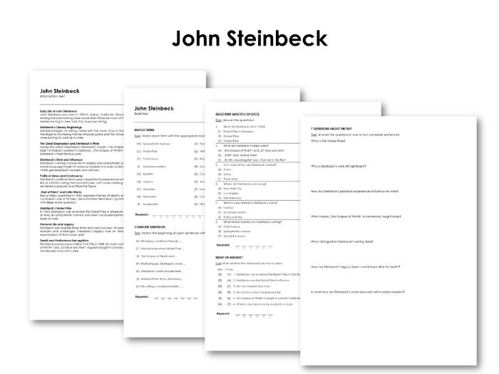 John Steinbeck (Infotext and Exercises) | Teaching Resources