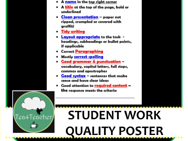 Poster of Expectations for Student Work Quality & Presentation ...