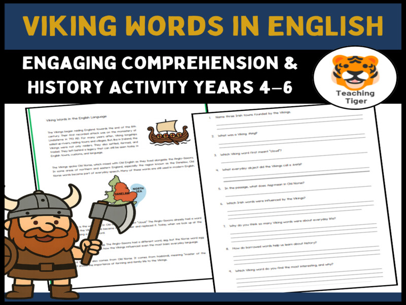Viking Words in the English Language Comprehension Worksheet | KS2 ...