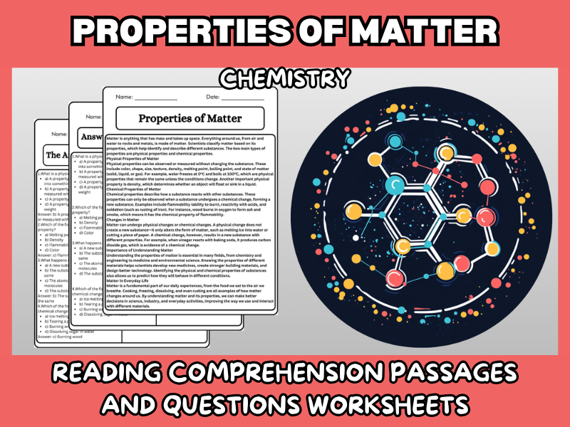 Properties of Matter - Chemistry Reading Comprehension Passages ...