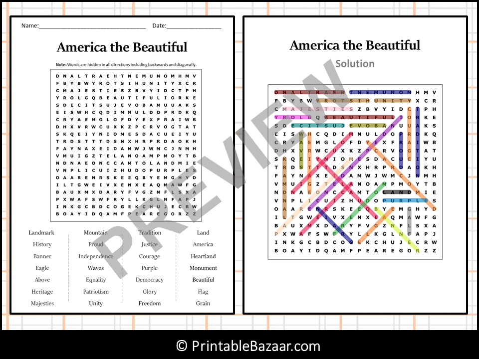 America The Beautiful Worksheet Samuel Augustus Wards America The