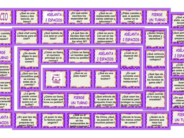 Restaurant Things and Activities Spanish Board Game | Teaching Resources