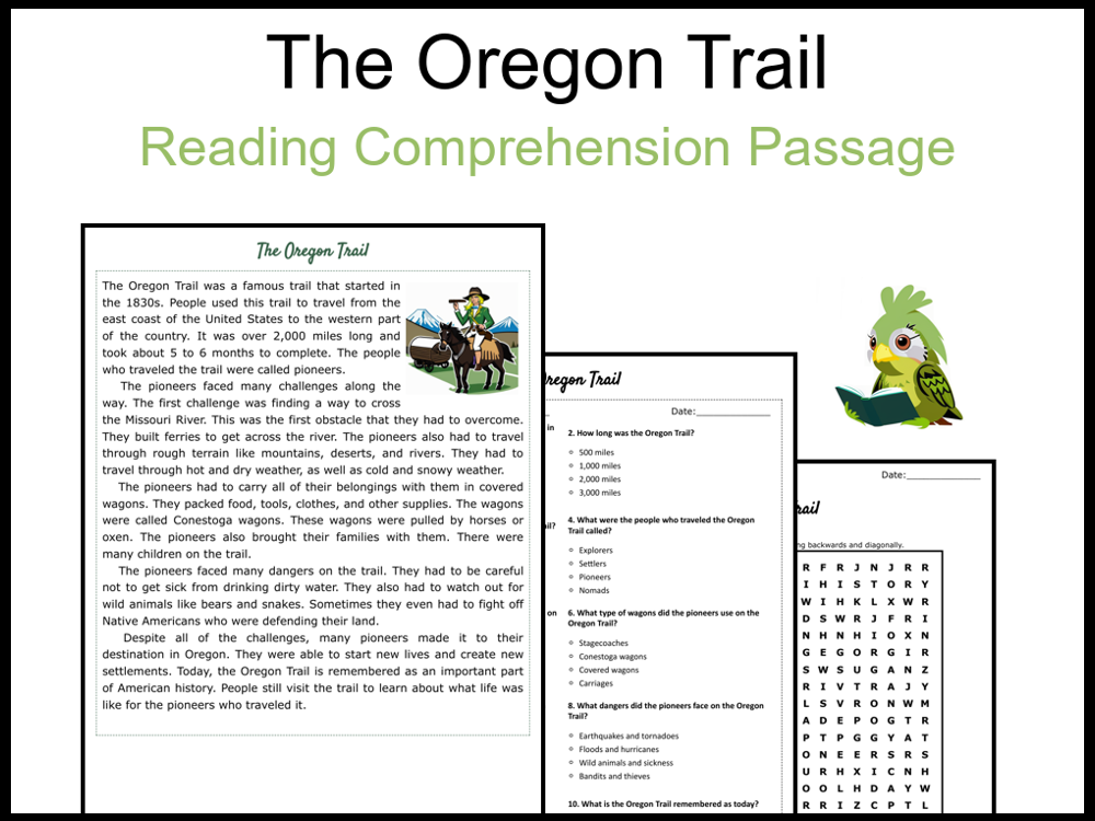 The Oregon Trail Reading Comprehension and Word Search | Teaching Resources