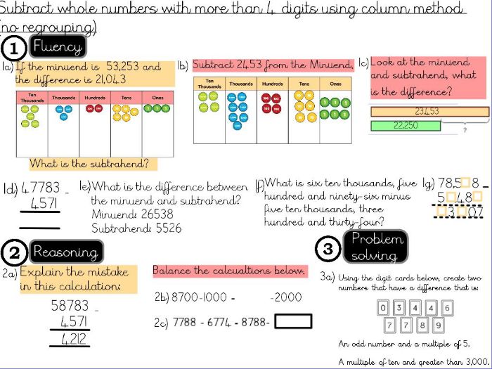 Addition And Subtraction Subtract Whole Numbers With More Than 4 Digits