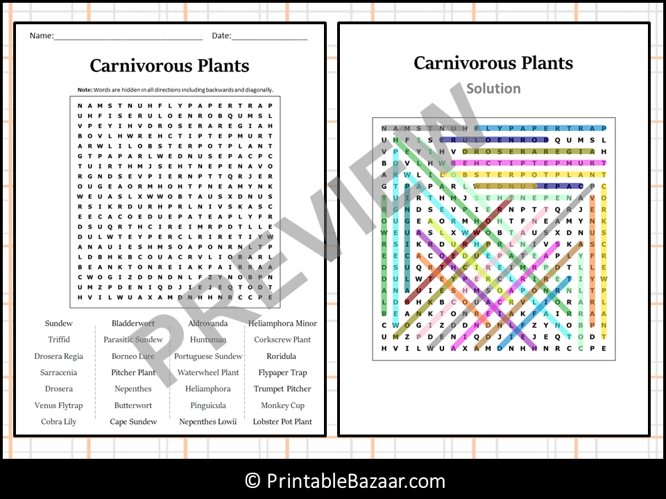 Carnivorous Plants Word Search Puzzle Worksheet Activity | Teaching ...