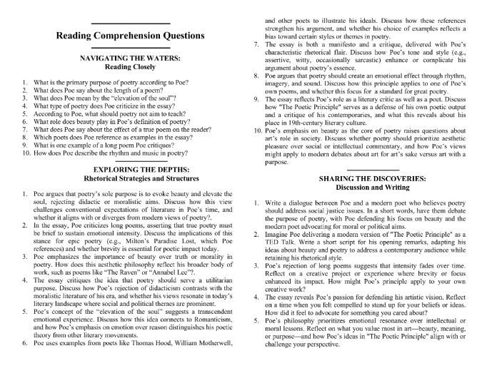 The Poetic Principle by Edgar Allan Poe with Reading Comprehension ...