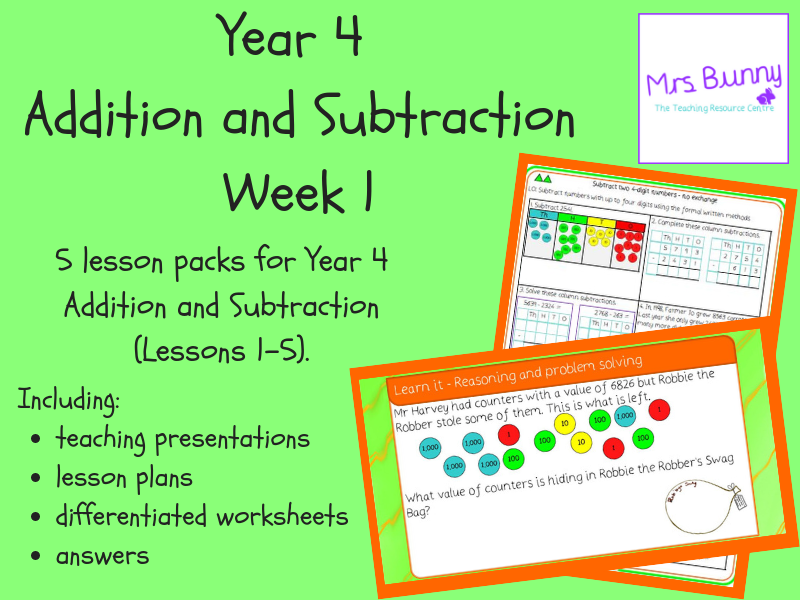 Year 4 Addition and Subtraction Week 1 by MrsSBunny | Teaching Resources