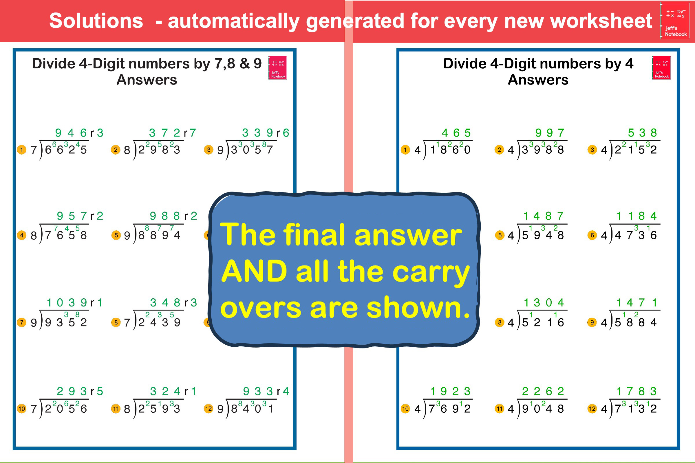 Short Division: 4-digit by 1-digit with & without remainders | Teaching ...