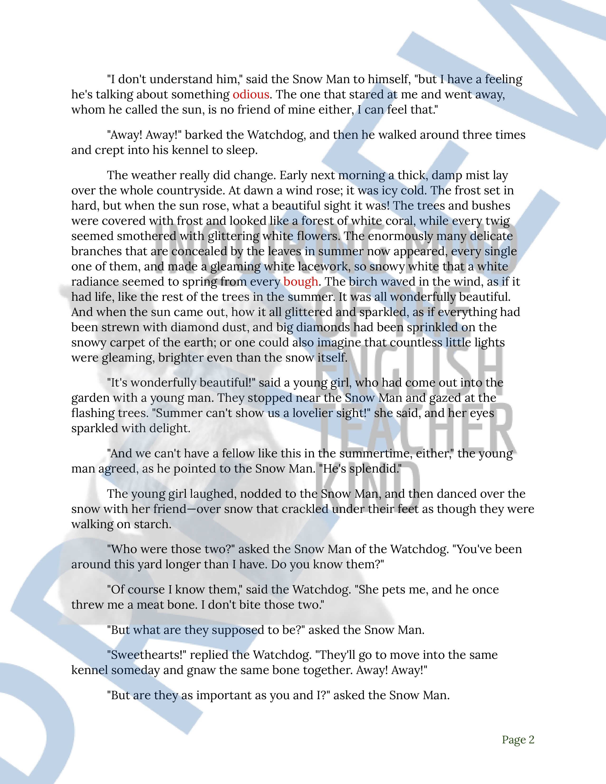 "The Snow Man" by Hans Christian Andersen Quiz and Answer Key | Winter ...