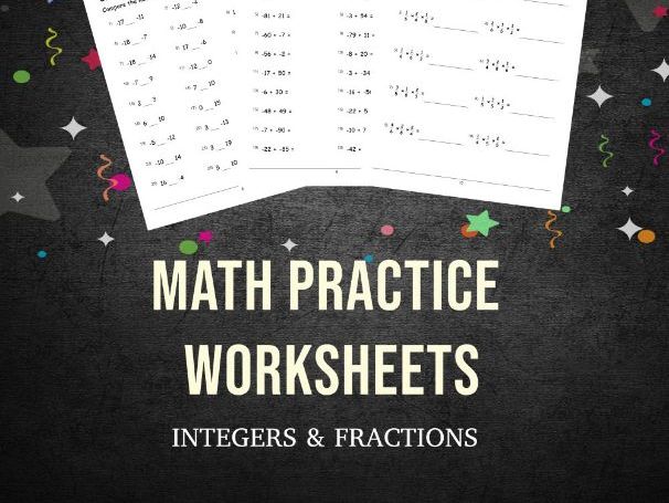Math Worksheets Grades 5 8 Integers And Fractions Practice Problems 
