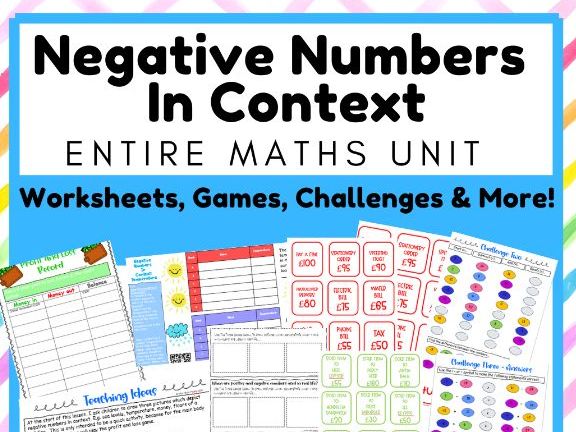 Primary negative numbers resources