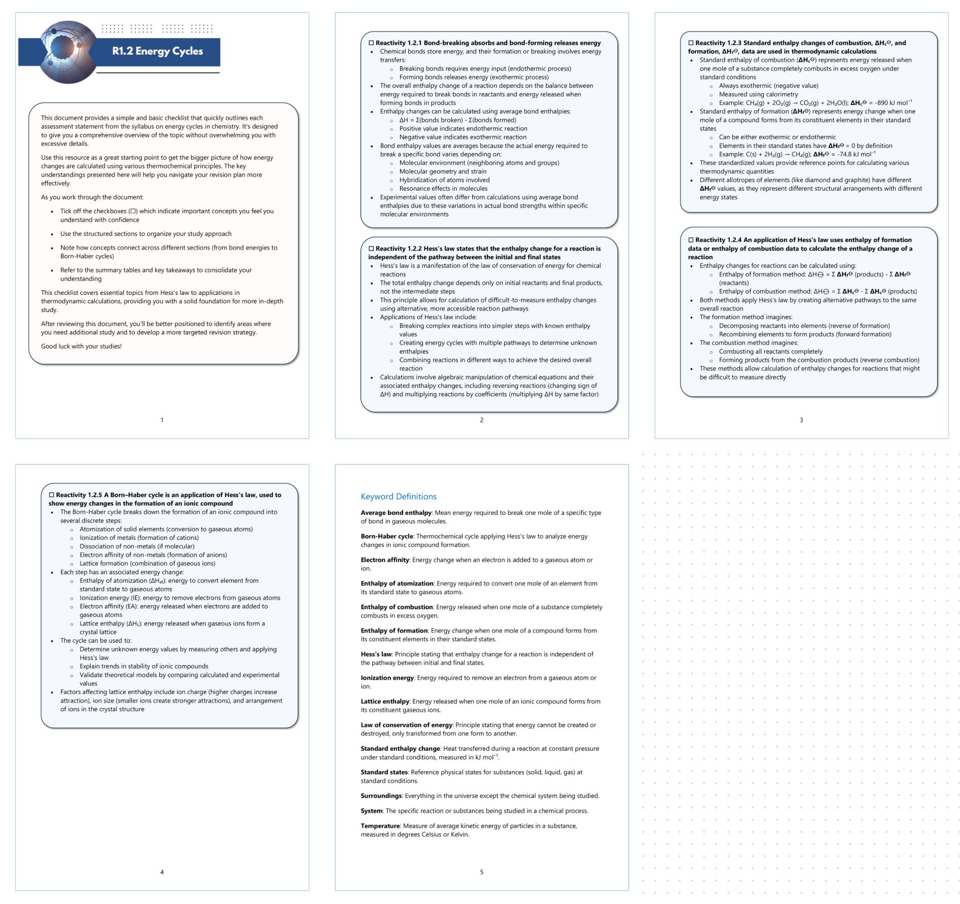 IB DP Chemistry R1.2 Energy Cycles: Condensed Topic Revision Notes ...