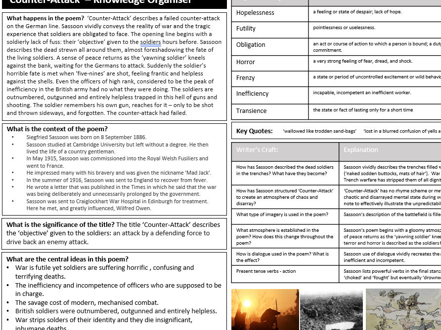 WW1 Poetry Knowledge Organiser | Teaching Resources