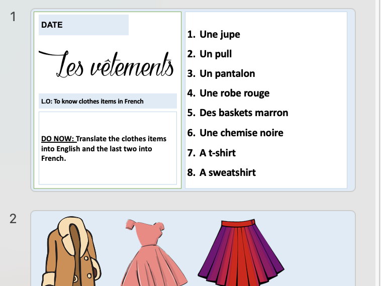 Primary French resources: clothes and fashion