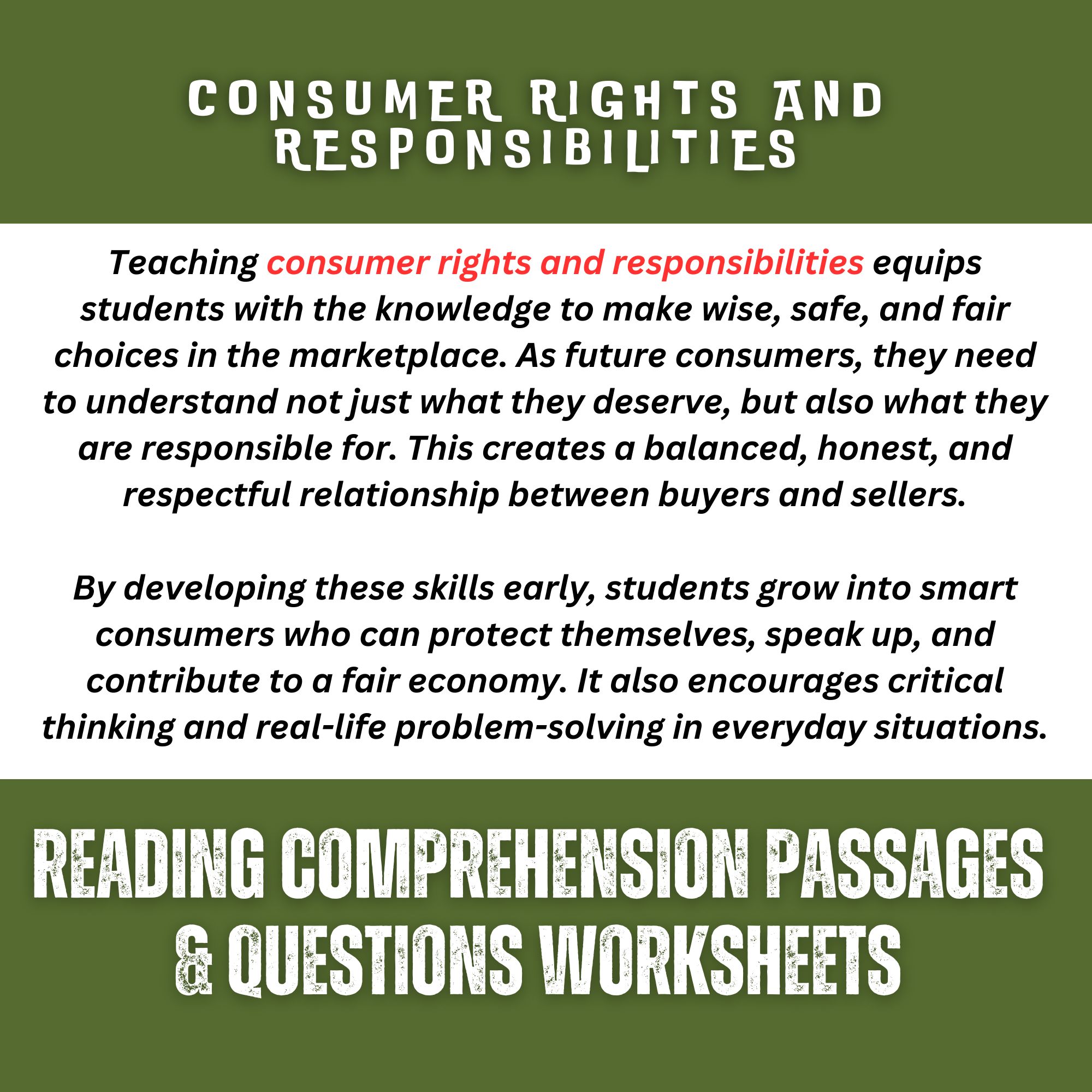 Consumer Rights and Responsibilities - Economics Reading Worksheet ...