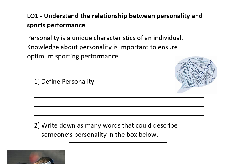 Cambridge National sports science R044 sports psychology LO1 student ...