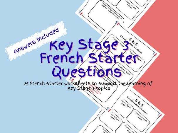 Key Stage 3 French Starter Questions Worksheets PDF | Teaching Resources